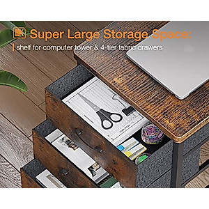 ODK 55 inch L Shaped Computer Desk with USB Charging Port & Power Outlet, L-Shaped Corner Desk with 4 Tier Drawer & Monitor Shelf for Home Office Workstation, Modern Style Writing Table, Vintage