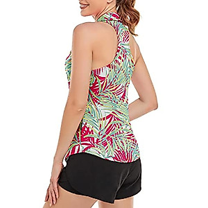 Ladies Palm Golf Shirts Racerback Sleeveless Tops for Women (Fuchsia,Medium)