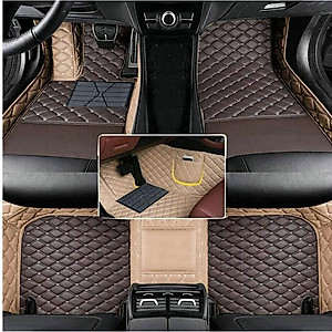 Aerfine Customized Luxury Leather car Floor mats Non Slip Floor mats for Cars All Weather Floor mats (Dark Brown Beige)