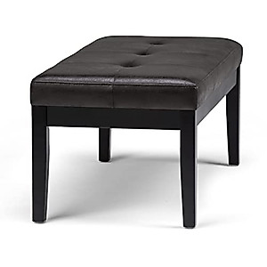 SIMPLIHOME Lacey 43 inch Wide Rectangle Ottoman Bench Distressed Black Tufted Footrest Stool, Faux Leather for Living Room, Bedroom, Contemporary Modern