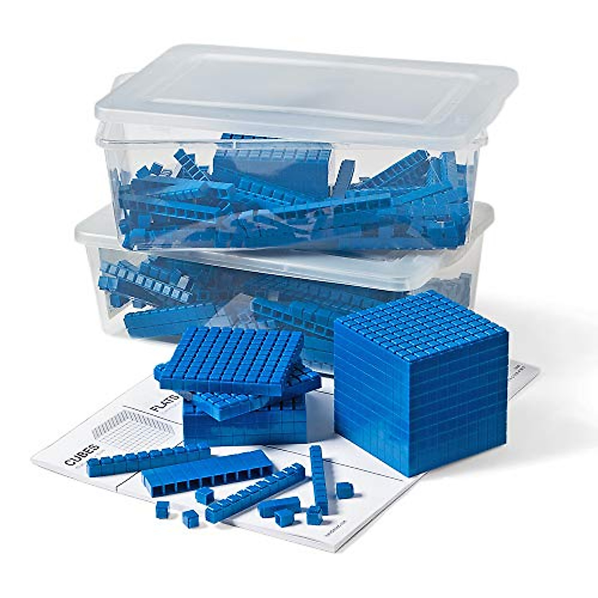 hand2mind Blue Plastic Interlox Connecting Base Ten Blocks Complete Set, Place Value Blocks, Counting Cubes for Kids Math, Math Manipulatives for Kids, Kindergarten Homeschool Supplies (Set of 322)