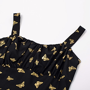 Belle Poque Black Butterfly Print A-line Swing Wedding Guest Cocktail Party Christmas Dresses 1950s Vintage Sleeveless Dress XL