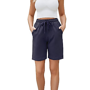 Vodi Mosa Sweat Shorts for Women High Waist Stretchy Comfy Cotton Shorts Womens Long Running Yoga Shorts (NavyBlue, L)