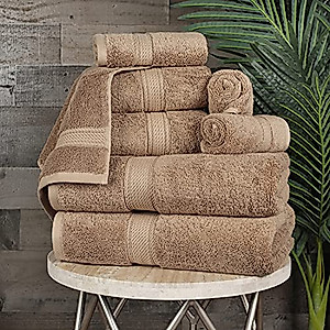 Superior Egyptian Cotton Pile 8 Piece Towel Set, Includes 2 Bath, 2 Hand, 4 Face Towels/Washcloths, Ultra Soft Luxury Towels, Thick Plush Essentials, Guest Bath, Spa, Hotel Bathroom, Latte