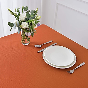 maxmill Rectangle Textured Tablecloth Waterproof Spillproof Wrinkle Free Table Cloth, Kitchen Dining Tabletop Thanksgiving Decoration, Table Cover for Outdoor and Indoor, 52 x 70 Inch, Rust