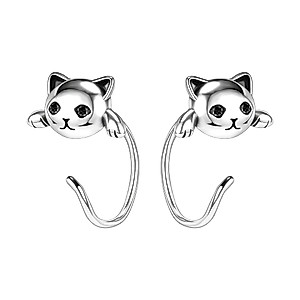 AoedeJ Half Hoop Earrings 925 Sterling Silver Tiny Huggie Hoop Small Comfy Half Hoop C Hoop Earrings for Women(Cat)