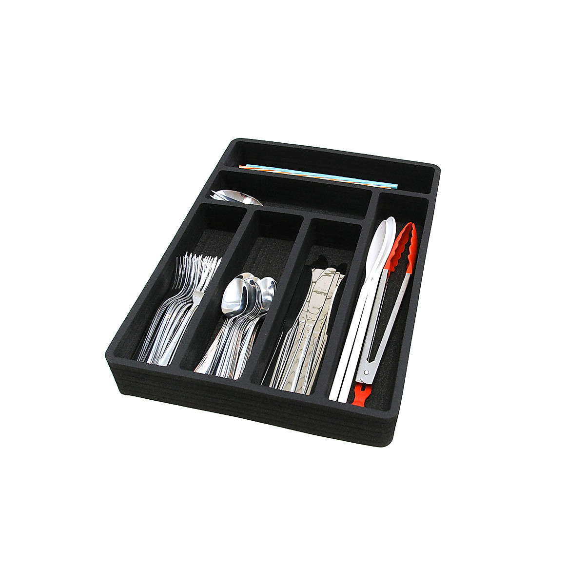 Polar Whale Flatware Silverware Drawer Organizer Premium Dividers for Cutlery Forks Knives Spoons Serving Utensils Non-Slip Waterproof Tray Insert 12.75 X 18 Inches 6 Slot Extra Deep