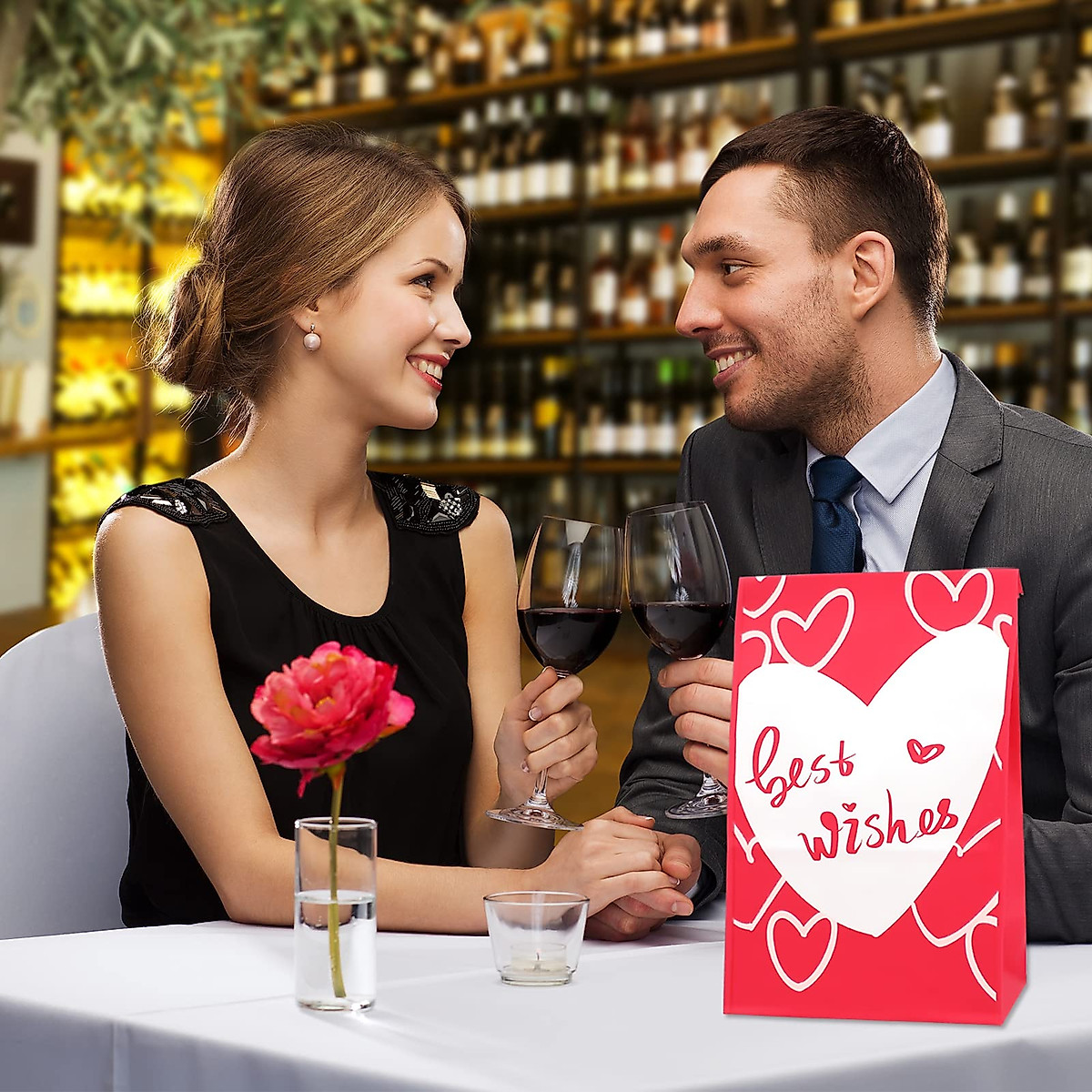 HOWAF 24 Pieces Valentine&#039;s Day Paper Bags, Valentine&#039;s Day Treat Bags with Heart Pattern for Wedding Supplies, 6 Pattern Gift Bags for Present Wrapped