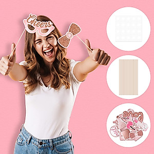 SUSSURRO 21 Count Bridal Shower Photo Booth Props Kit Engagement Photo Booth Accessories Rose Gold Wedding Party Funny Selfie Props with Sticks& Stickers for Party Favour Supplies