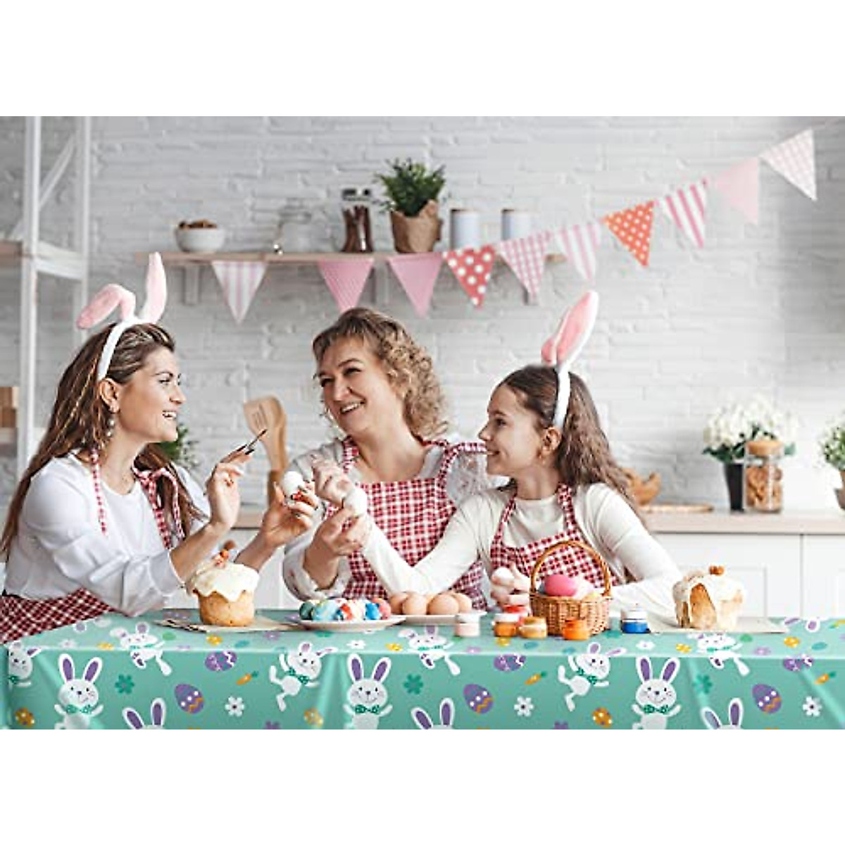 CAKKA Easter Tablecloth Plastic 54x108 Inch, 2Pack Disposable Easter Egg Tablecloth, Rectangle Easter Table Cloth Table Cover for Easter Table Decor Decorations