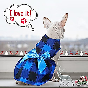 3 Pieces Christmas Buffalo Plaid Puppy Dress with Bowknot Plaid Dog Princess Dress Check Pattern Dog Skirt Holiday Pet Dresses Puppy Costume Apparel Clothes for Small Dogs (S (3-5lbs))