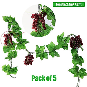 Woohome Artificial Greenery Chain Grapes, 8FT 10 Pack Grapes Vines Leaves Foliage Simulation Fruits for Garden Wedding Garland Home Room Outside Decoration