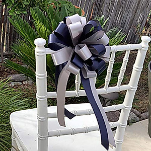 Navy Blue and Silver Decorative Pull Bows - 8" Wide, Set of 6, Christmas, Hanukkah, Wedding Ribbons, Father's Day, School Dance, Boxing Day