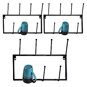 Jucoan 3 Pack Metal Coffee Mug Rack, Wall Mounted Coffee Mug Holder Cup Organizer Hanging Rack with Total 21 Cup Hangers for Home Kitchen Coffee Bar