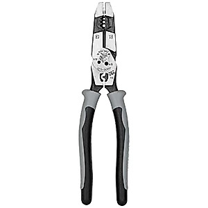 Klein Tools J2159CRTP Side Cutting Pliers, 9-Inch Journeyman High Leverage Hybrid Pliers with Crimper, Fish Tape Puller and Wire Stripper