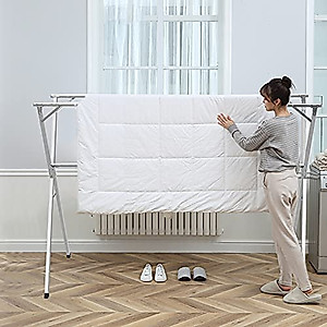 TORIBIO Clothes Drying Rack, 59 Inch Retractable Laundry Drying Rack Folding Indoor Outdoor, Length Adjustable Saves Space Heavy Duty Stainless Steel Clothing Drying Rack with Windproof Hooks