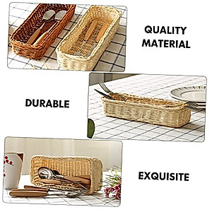 ORFOFE 1pc Sundries Storage Tray Manual Basket Woven Wicker Basket Desktop Sundry Storage Tray Sundries Basket Vanity Silverware Household Weaving Basket Grocery Basket Rattan Snack White