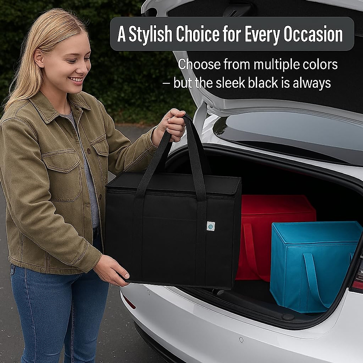 2-Pack, XL-Large Insulated Grocery shopping bags, Black, reusable bag,thermal zipper,Collapsible,tote,cooler,food transport hot and cold,for instacart,camping,Recycled Material delivery groceries