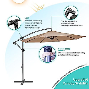 SUNNIMAX Patio Umbrella with base included, 10 FT outdoor offset hanging umbrella for garden, 8 Ribs and UV-Resistant (KHAKI)