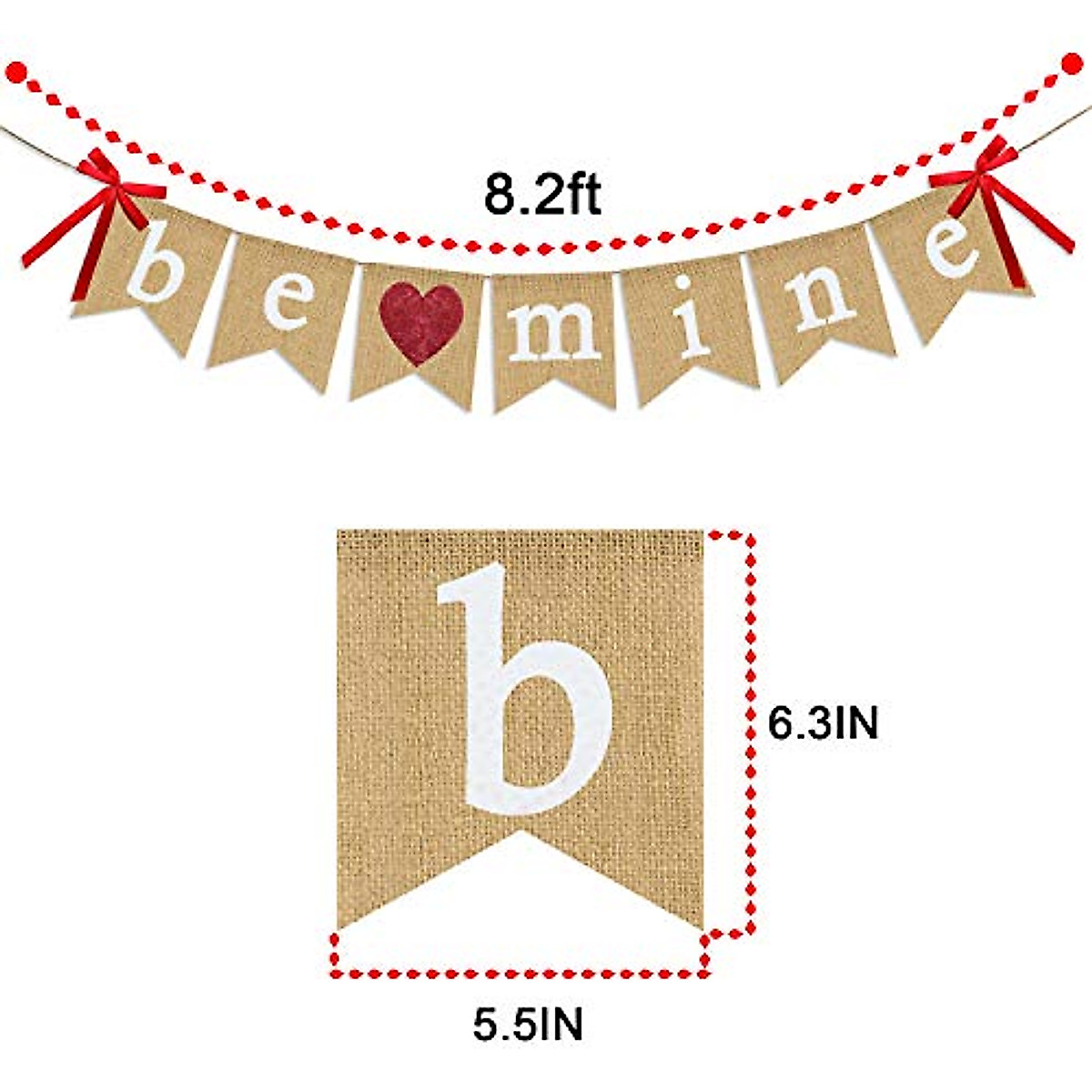 Be Mine Burlap Banner | Valentine's Day Decorations | Valentines Banner with Glitter Heart Sign | Be Mine Bunting Banner | Valentines Day Indoor Outdoor Home Office Hanging Decor