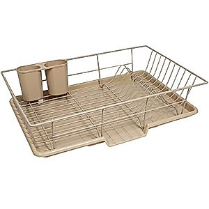 Sweet Home Collection 3 Piece Dish Drainer Rack Set with Drying Board and Utensil Holder, 17 x 12 x 4", Taupe