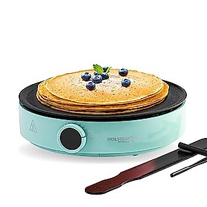Holstein Housewares 12” Crepe Maker - Adjustable Temperature Control - Nonstick Griddle for Versatile Cooking of Crepes, Blintzes, Pancakes, Eggs, Bacon & More - Easy to Clean - Indicator Lights