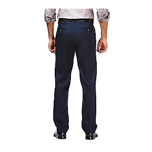 Haggar Men's Premium No Iron Khaki Classic Fit Pleat Front Casual Pant (Regular and Big & Tall Sizes), Dark Navy, 36W x 30L