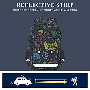 Vnurnrn Kids Backpack Abstract Pattern in Game Style Print Big Storage Multi Pockets 17.7 IN School Backpack with Chest Buckle Reflective Strip for Boys Girls 6+ years in Primary Middle High School