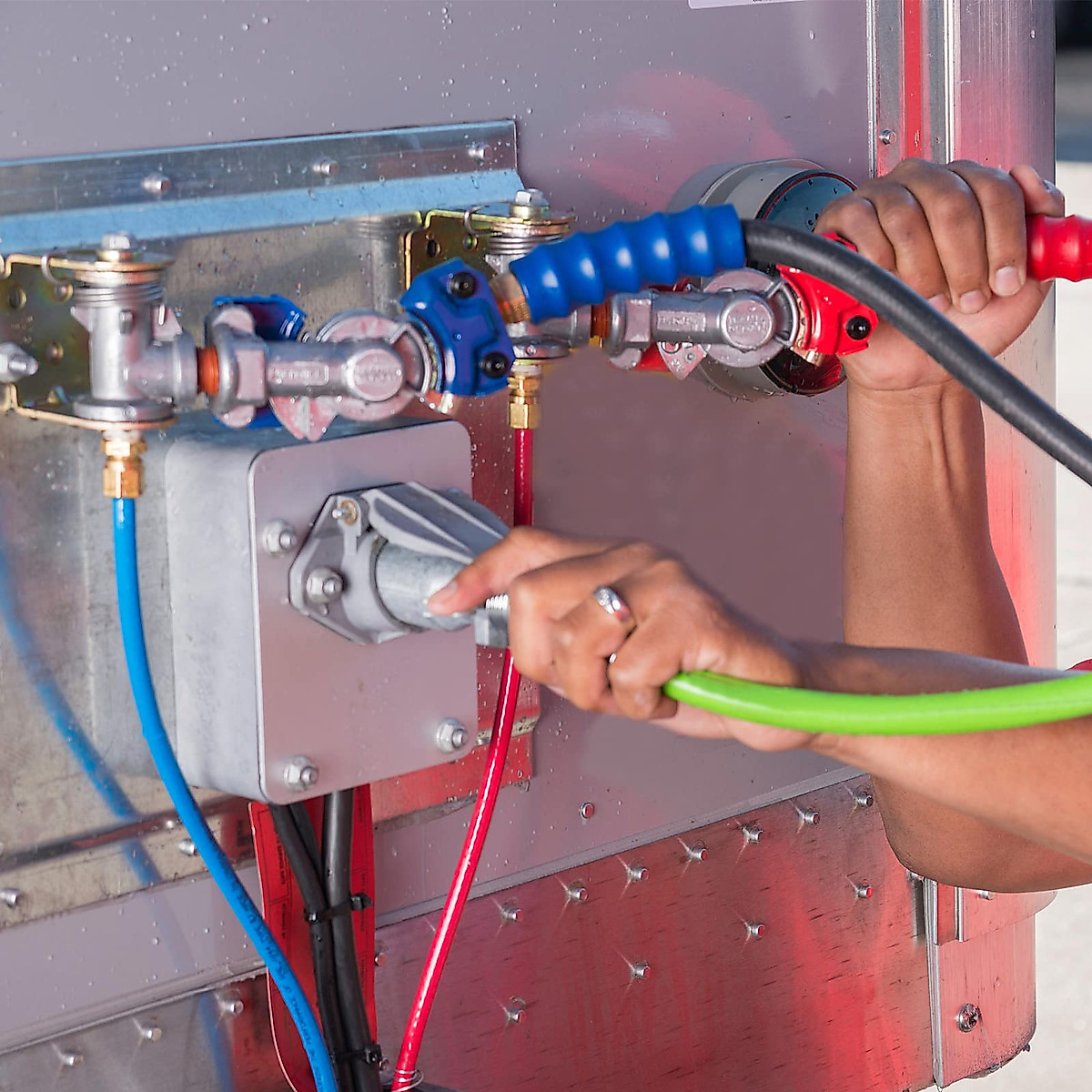 Voilamart 15Ft 3 in 1 ABS Air Power Line Hose Wrap Airline Air Line Wrap 7 Way Electrical Cable Air Lines with Emergency Glad Hand for Semi Truck Trailer Tractor