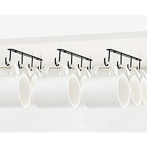Mkono Under Cabinet Mug Hanger Set of 3 Metal Mug Hooks Coffee Cup Holder with 12 Hooks Simple Coffee Mug Organizer for Cabinet Shelf Modern Mug Storage Display Rack for Kitchen Coffee Bar, Black