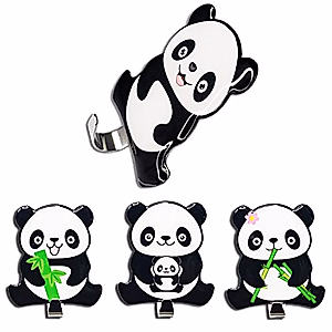 M MORCART Panda Wall Hangers Without Nails, Large Adhesive Hooks with Crystal-Like Glossy Surface, 4-Pack Heavy Duty Sticky Hooks for Hanging Keys Purse Towels Jewelry Calendar Backpack Mask