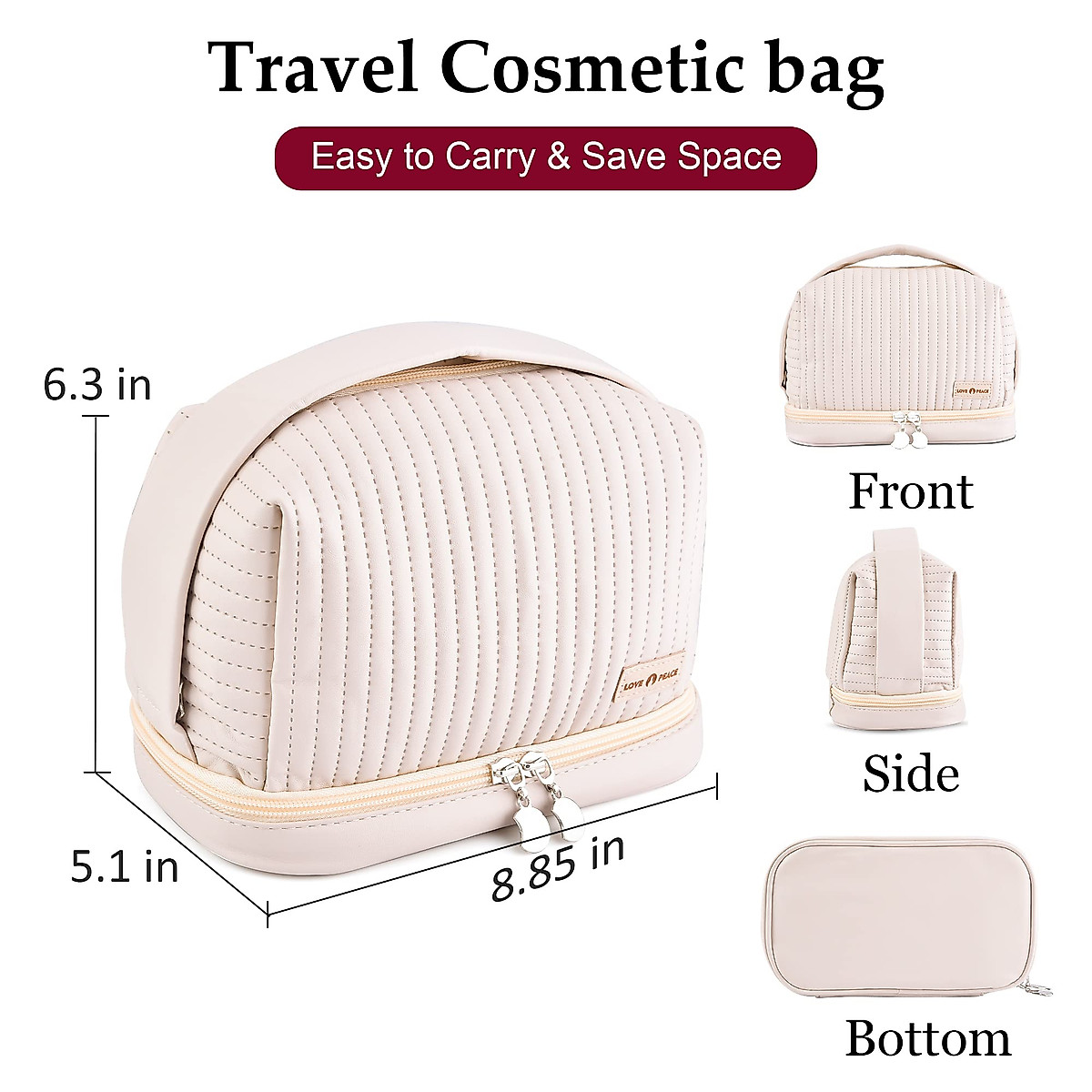 burfocus Small Cosmetic Bags,Zipper Pouch,Makeup Brushes Bag, Waterproof Travel Cosmetic Bag,Cute makeup bag for Women and Girls,Toiletry Bag Accessories Organizer Valentines Day Gifts (White)