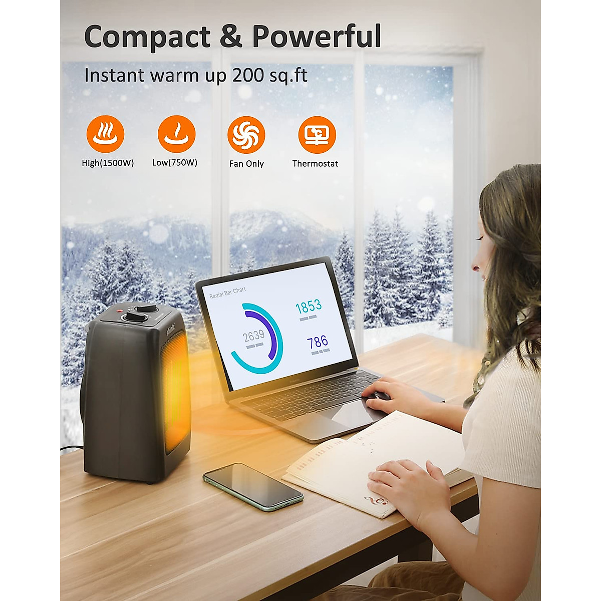 Shinic Space Heater,1500W Milkhouse Heater with Thermostat, Overheat protection, Tip-Over Auto Shut Off, Utility Heater for Garage, Bedroom, Greenhouse