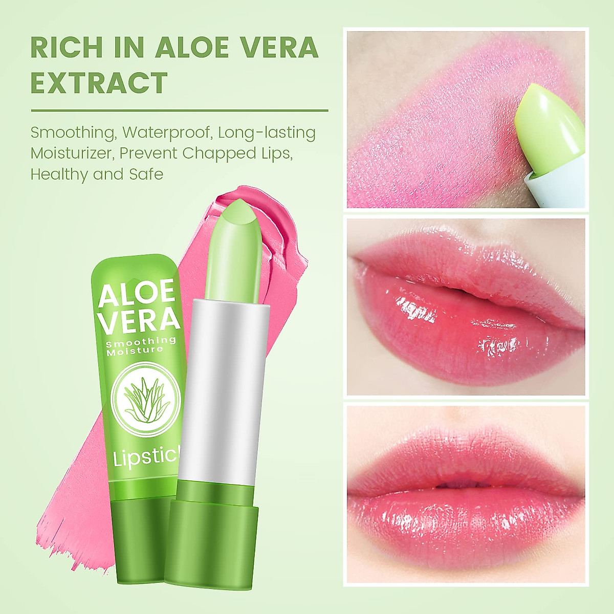 Ownest 10 Packs Aloe Vera Lipstick, Long Lasting Nutritious Soothing Lip Balm, Lips Moisturizing Magic Temperature Color Change Lipstick, Lip Care, Update Packaging