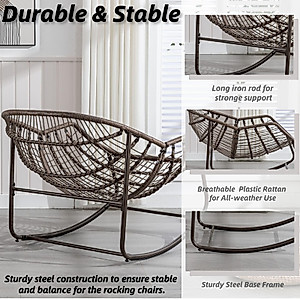 Luccalily Outdoor Front Porch Papasan Rocking Cozy Chair, Indoor Padded Cushion Recliner Chair, Oversize Egg Chair for Patio, Yard, Garden, Living Room (Olive)