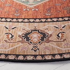 SAFAVIEH Tucson Collection Area Rug - 4' Round, Aqua & Rust, Traditional Persian Design, Non-Shedding Machine Washable & Slip Resistant Ideal for High Traffic Areas in Living Room, Bedroom (TSN150J)