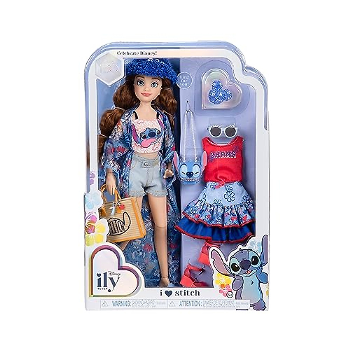 Disney ily 4EVER Dolls Disney 100 - Stitch 11.5" Tall with 13 Points of Articulation, Two Complete Mix-and-Match Outfits and Glittery Mickey Ring for You!