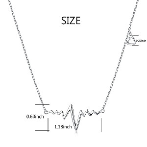 Heartbeat Necklace 925 Sterling Silver Cute Cardiogram Life Line EKG ECG Heartbeat Necklace for Women Teen Girlfriend Wife Nurse Doctor, 18 inch