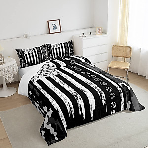 Feelyou Black Camo Comforter Set Camouflage Bedding Set Military Style Comforter Baseball Football Quilted Duvet Set for Kids Boys Girls Adults Twin Size with 1 Pillow Case