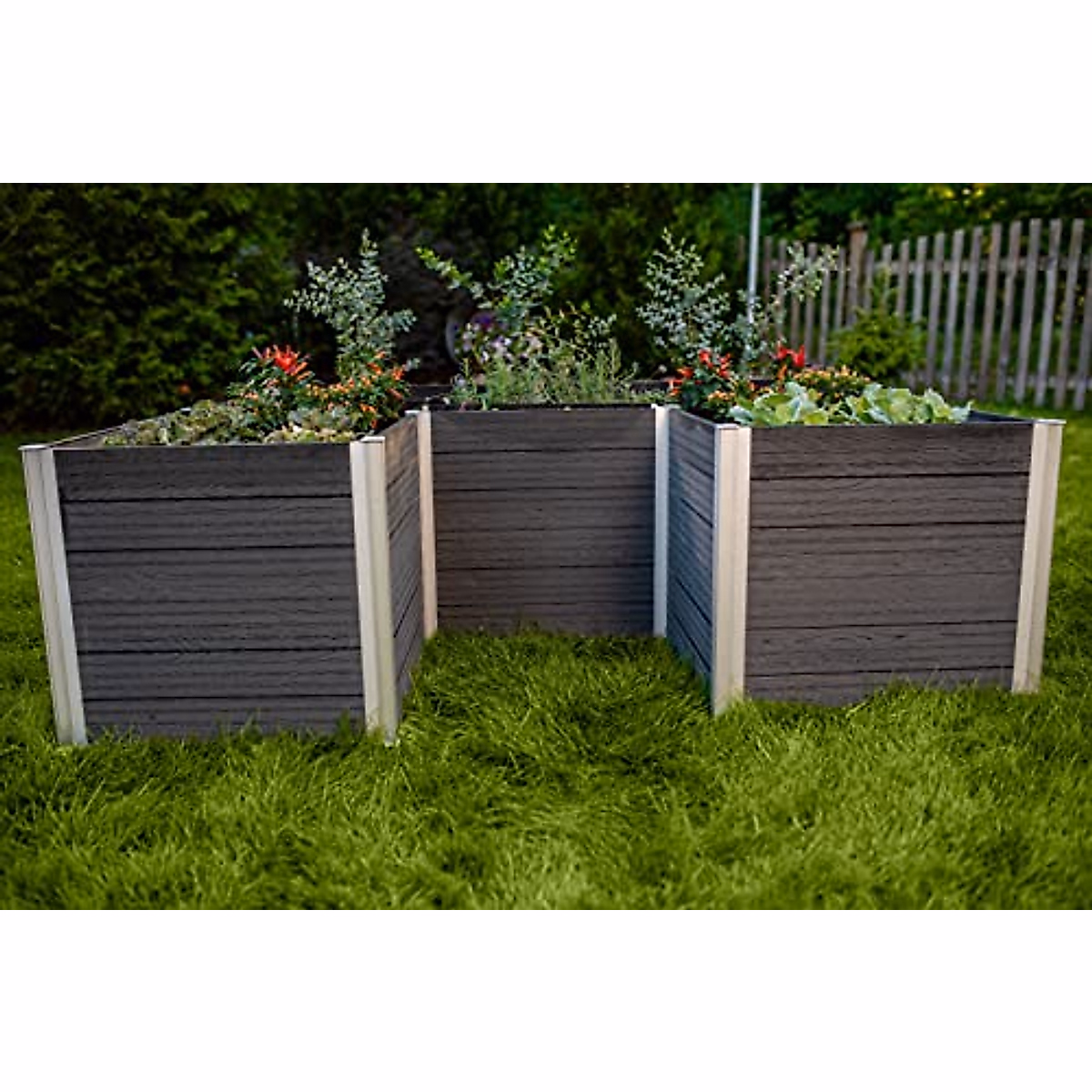 Vita Urbana 6 Foot x 6 Foot Embossed Vinyl Keyhole Garden with Composting Basket, Slate Grey, Gray, Woodgrain, PVC, BPA and Pthalate Free, VT17607