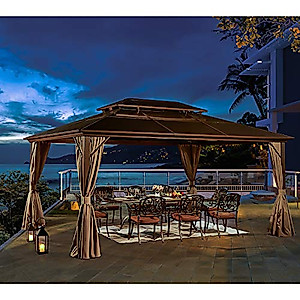 MELLCOM 12 x 16ft Polycarbonate Hardtop Gazebo, Double Roof Aluminum Gazebo, Outdoor Waterproof Gazebo with Netting and Curtains for Patios, Garden, Deck, Lawns