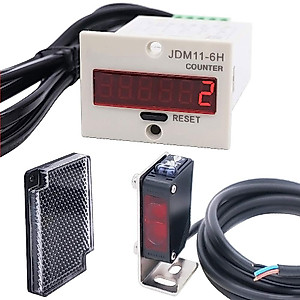 Twidec/6 Digits 0-999999 Customer Traffic Counter 100V-240VAC LED Auto Display Digital People Counter + 0-2M NPN Photoelectric Switch Sensor R61+ Holder + Reflector Panel