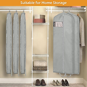 MISSLO 65" Long Garment Bags for Travel Dress Bags Wedding Dress Cover Waterproof Clothing Bags Storage Traveling Clothes Protector for Closet Wardrobe Bags 2 Packs for Gowns, Tuxedos, Coats, Gray