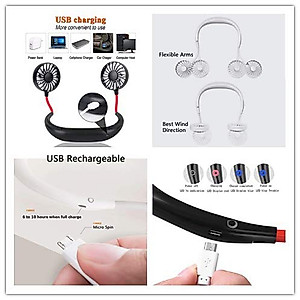 GXDDZM Personal Fans Around Neck Neckband Fan Portable Hanging Fan Mini Hands Free Wearable Sport Fan,2000mAh USB Rechargeable 3 Speeds,LED Silent 360° Direction For Office Outdoor Trave Home