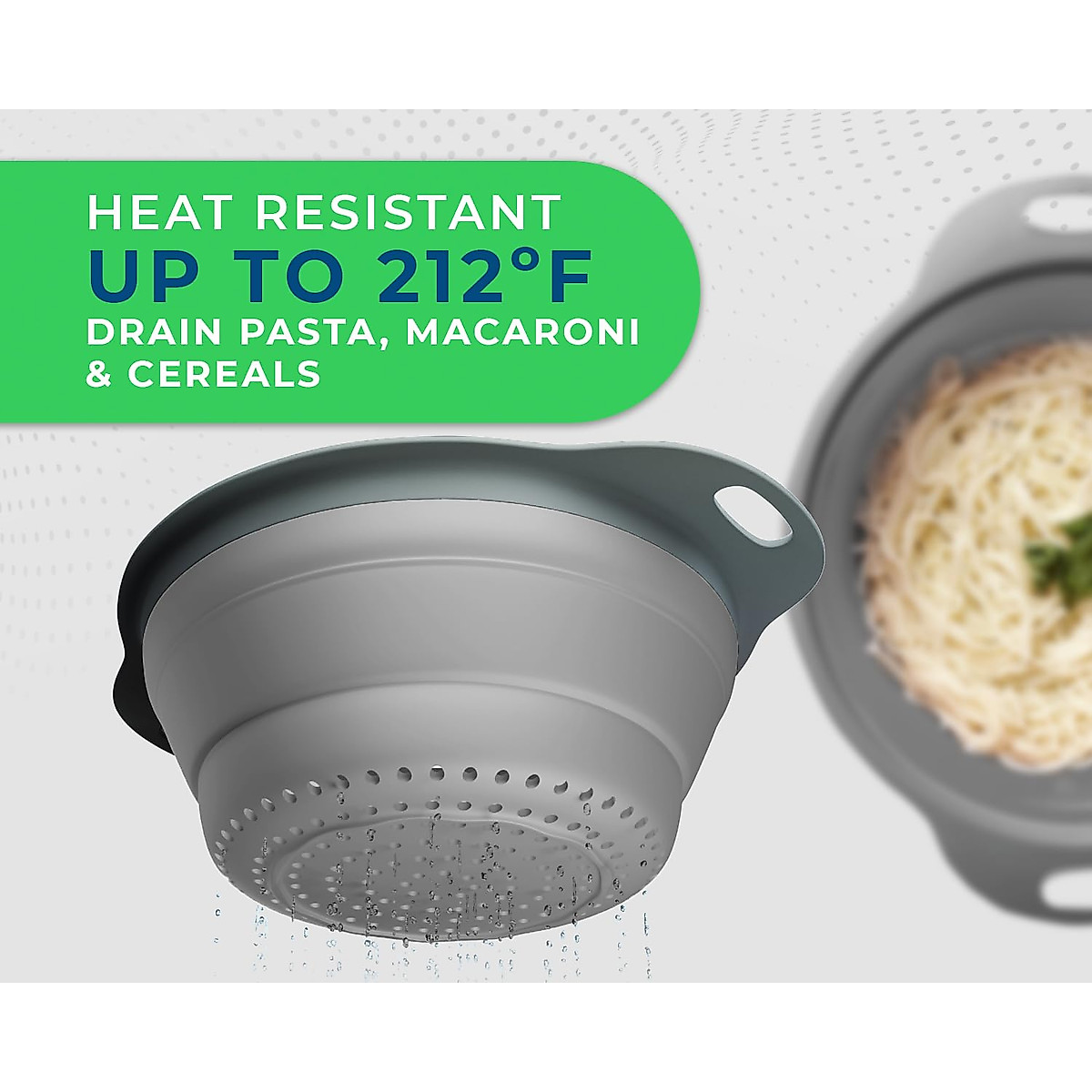 Ultimate Kitchen Strainers Set of 2 - Collapsible Silicone Colanders For Easy Storage by Comfify - Use with Pasta & Veggies or as a Fruit or Berry Bowl with Strainer - Irreplaceable for Campers - Gray