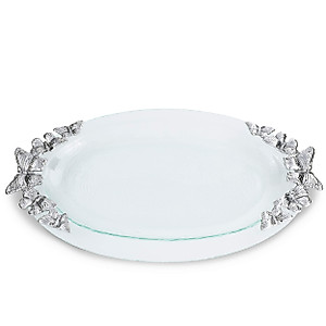 Arthur Court Metal Butterfly Handle Glass Food Serving Party Platter 20 inch x 11.5 inch