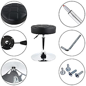 FURWOO Stool Round Thick Padded Cushion Leather Shop Stool Height Adjustable Stool Counter Stool Swivel Desk Stool Chair for Office Home Bar Stool Salon Stool(Black)