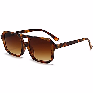 AIEYEZO Retro Square Sunglasses for Women Men Trendy Rectangle Aviator Sun Glasses Vintage 70s Shades (Tortoise/Brown Gradient)