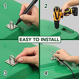 (2-Pack) Garbage Can Lock, Trash Can Lock Kit with Nylon Coated Wire Ropes, Stainless Steel Hasps, Mounting Hardware, Bonus Self-Tapping Screws