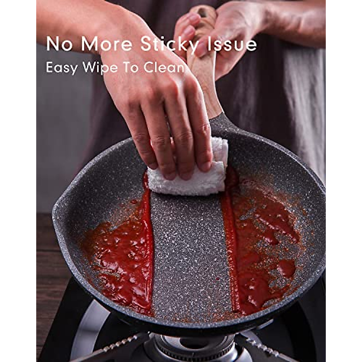 JEETEE Pots Nonstick, 1.5 Quart & 2.5 Quart Induction Granite Coating Saucepan Sets with Glass Lid & Pour Spout, PFOA Free (Grey, 4pcs Pots Set)